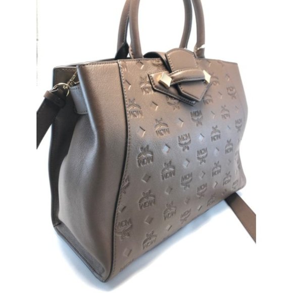 MCM | Bags | Mcm Top Handle Bag Essential Monogrammed Brown Leather ...